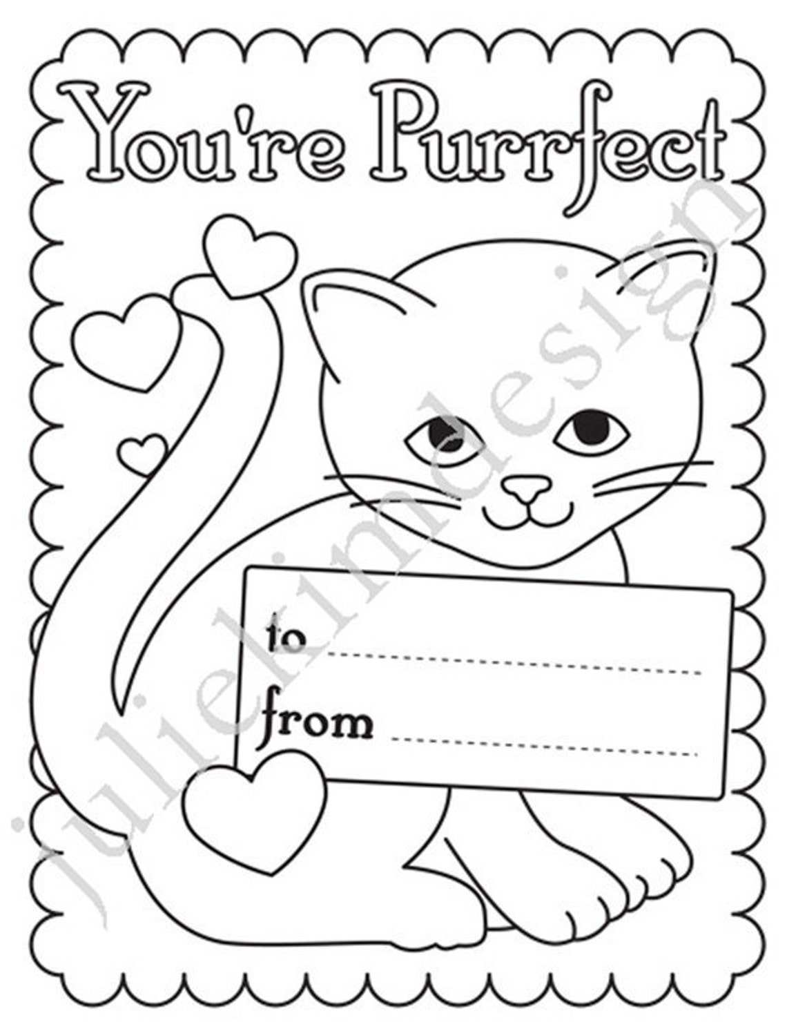 Printable Kitty Valentines to Color - Etsy
