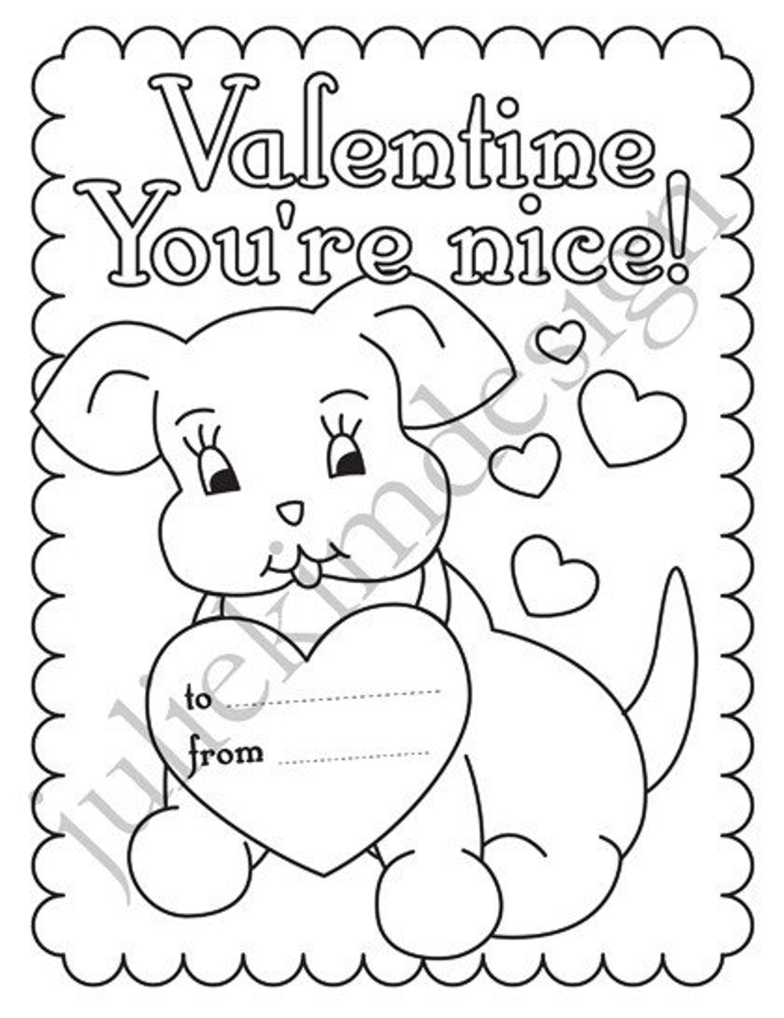 Printable Puppy Valentines to Color - Etsy