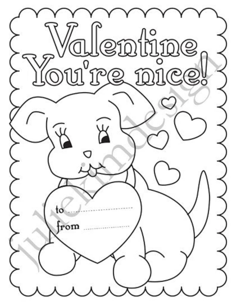Printable Puppy Valentines to Color - Etsy