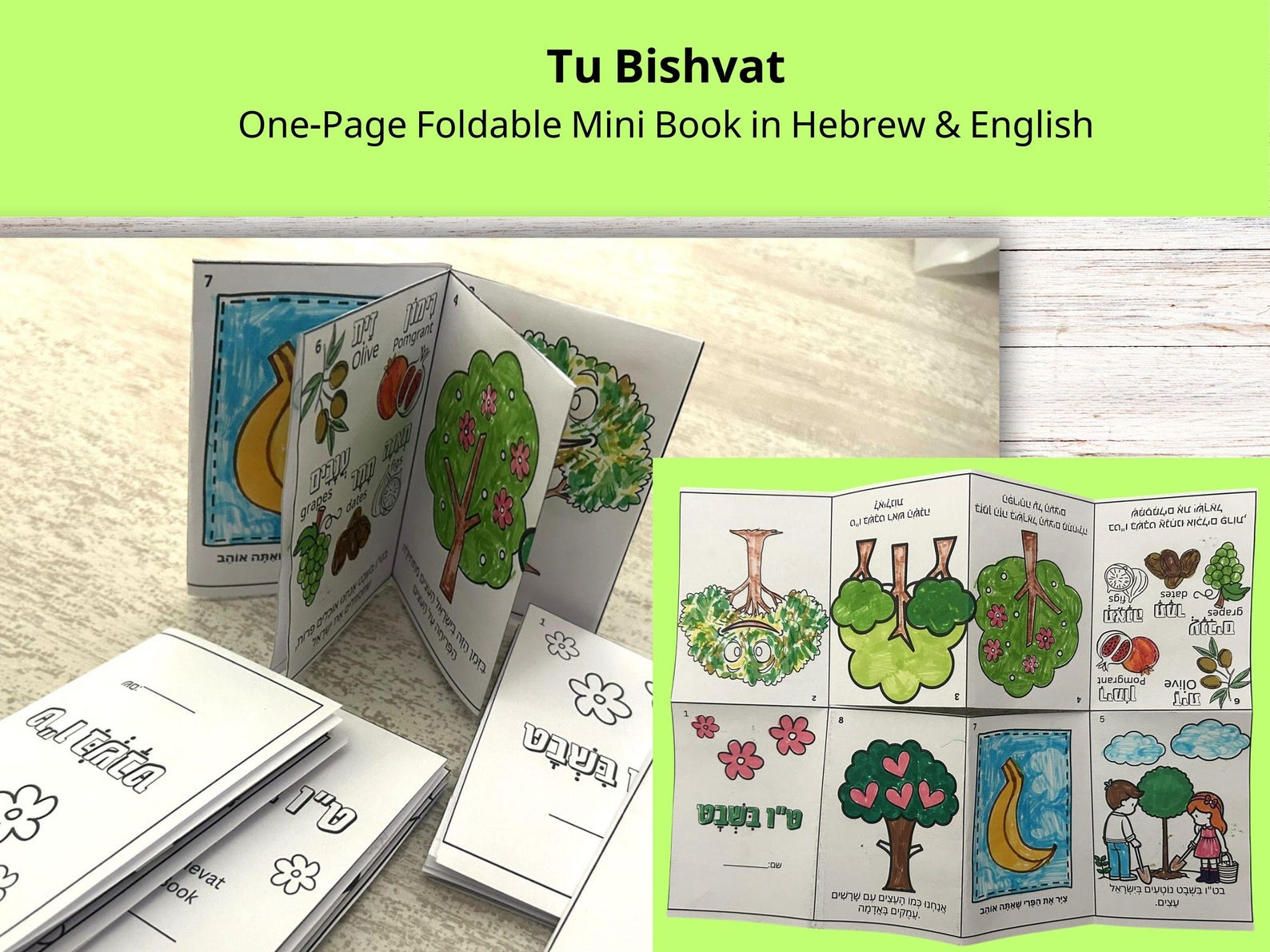 Tu Bishvat Hebrew Printable – Foldable Mini Book for Kids, Jewish ...