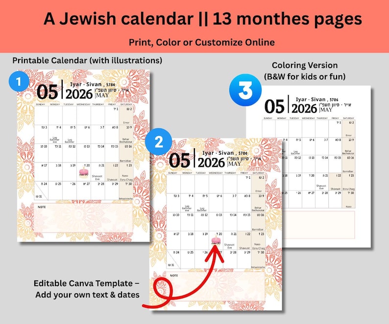 Jewish Calendar 2025-2026: Hebrew Dates, Holidays, Torah Portions ...