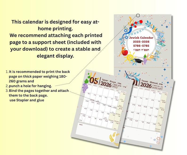Jewish Calendar 2025-2026: Printable Hebrew Year Planner (A4 & Letter ...