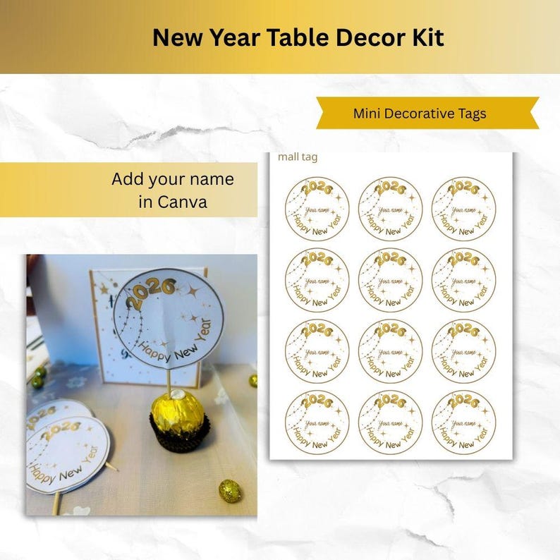 New Year’s Eve Printable Table Decor Kit – Editable in Canva - Etsy