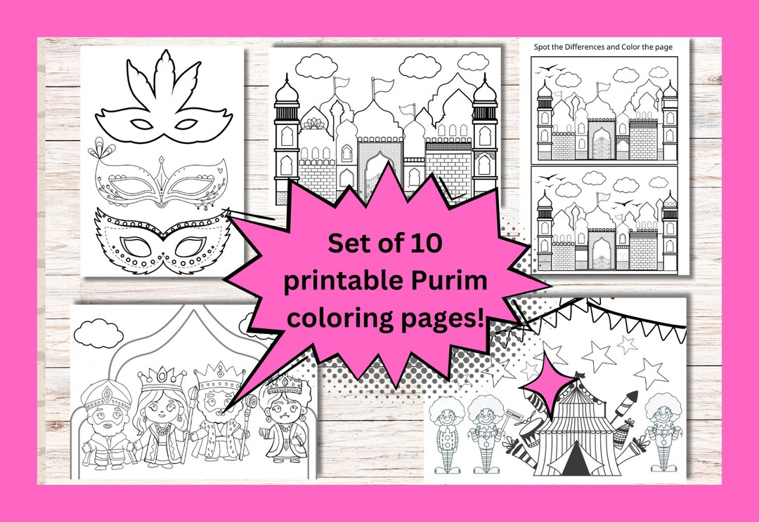 Purim Coloring Pages: I Spy, Spot the Difference Activity (letter Size ...