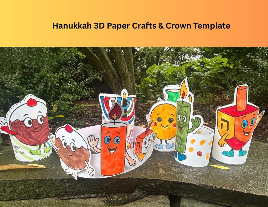 Hanukkah 3D Paper Crafts & Crown Template Printable Coloring Kit for ...