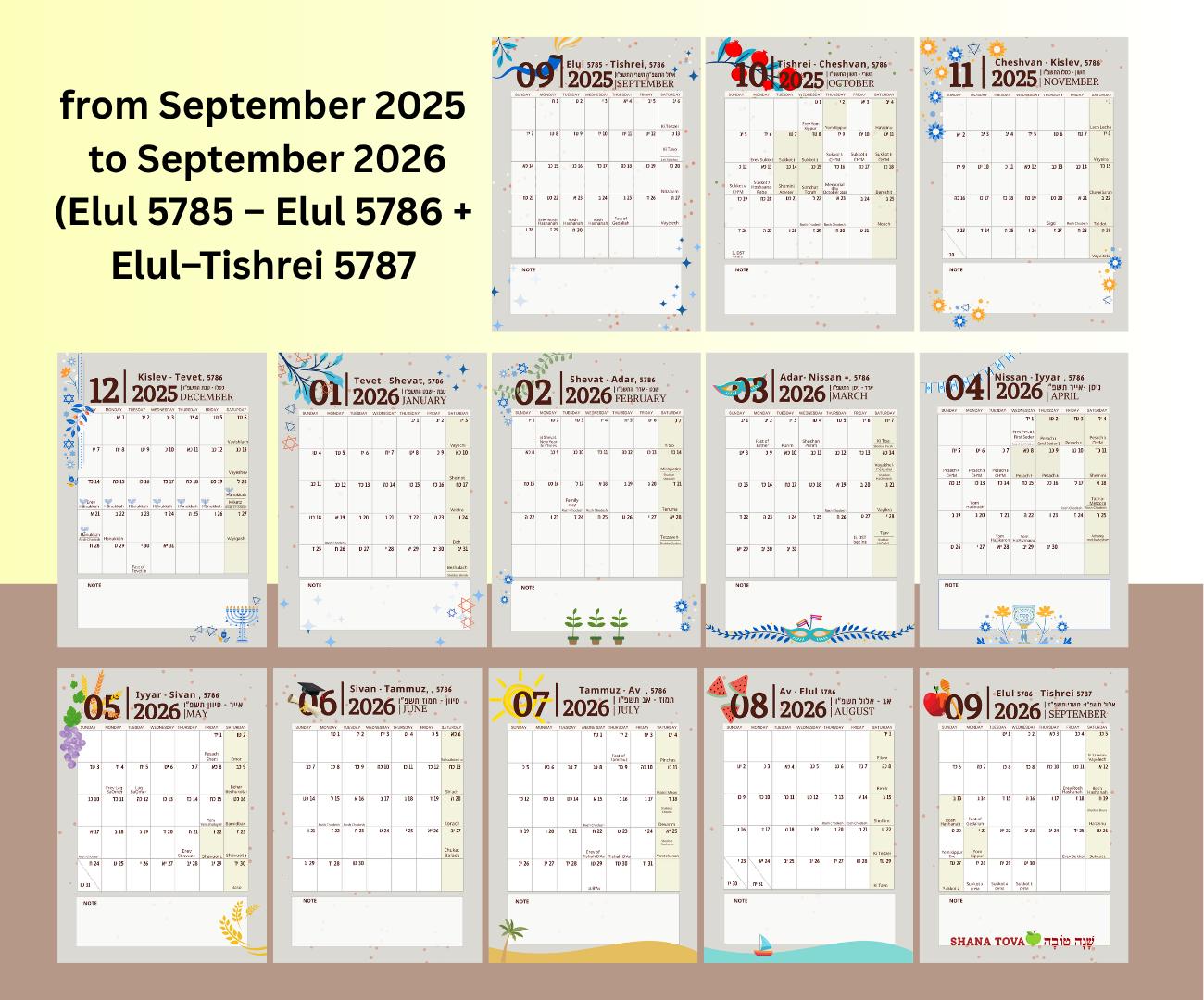 Jewish Calendar 2025-2026: Printable Hebrew Year Planner (A4 & Letter ...