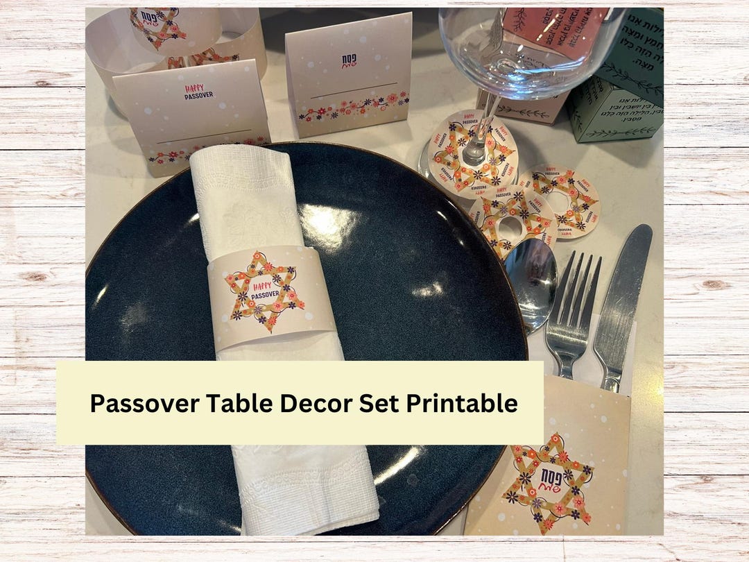 Passover Table Decor Set Printable Place Card, Napkin Wrap, Cutlery ...