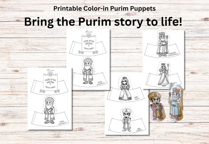 Purim Puppets – DIY Megillat Esther Craft | Cut, Color & Assemble - Etsy