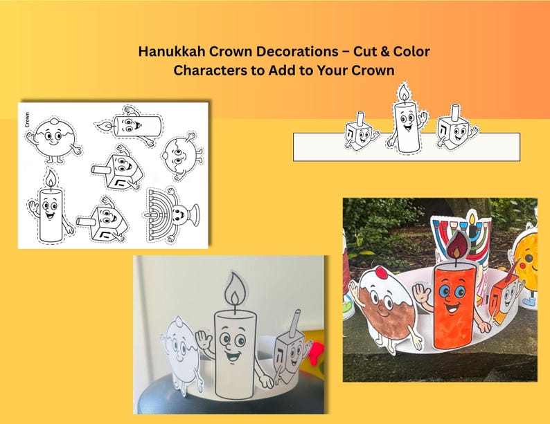Hanukkah 3D Paper Crafts & Crown Template Printable Coloring Kit for ...