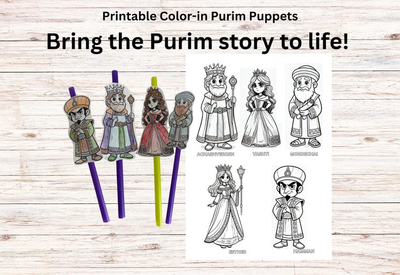 Purim Puppets – DIY Megillat Esther Craft | Cut, Color & Assemble - Etsy