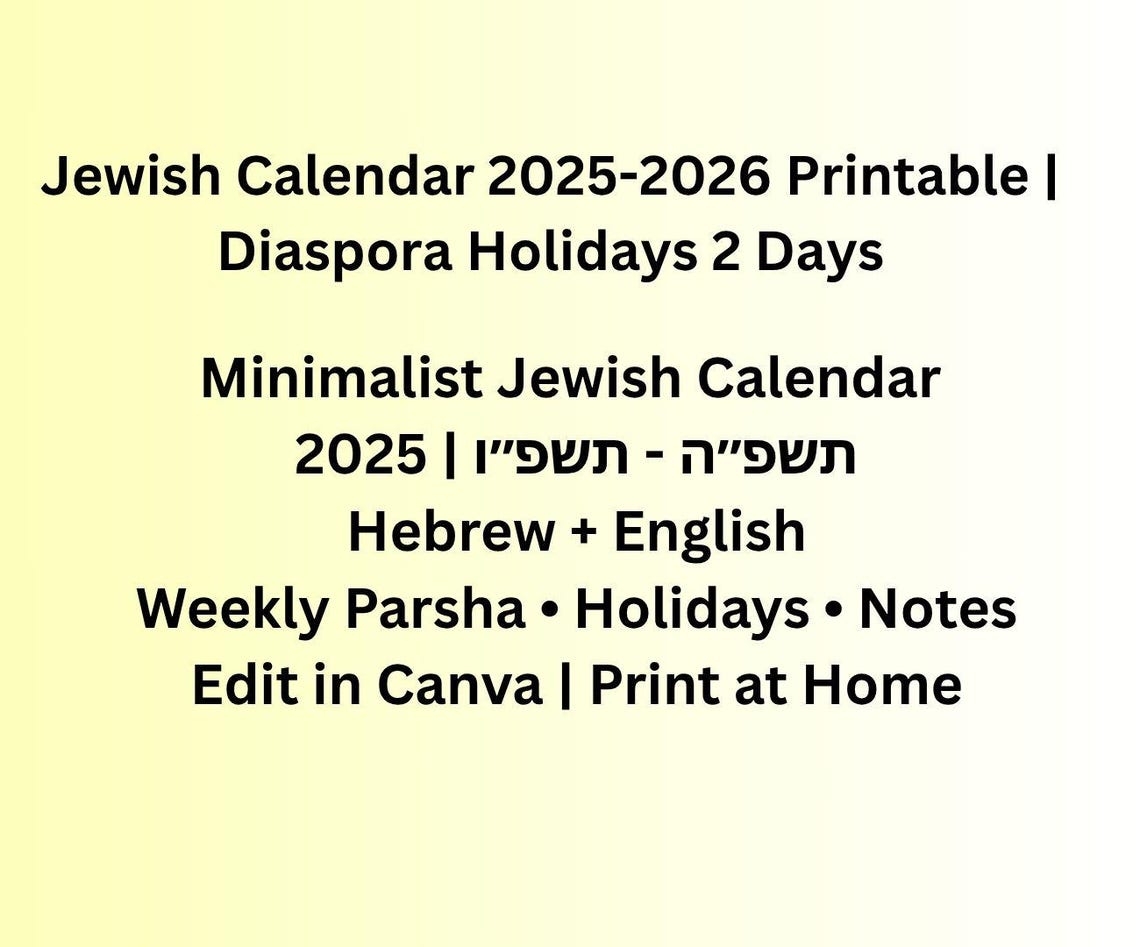 Jewish Calendar 2025-2026 Printable, Editable Canva Template, Jewish ...