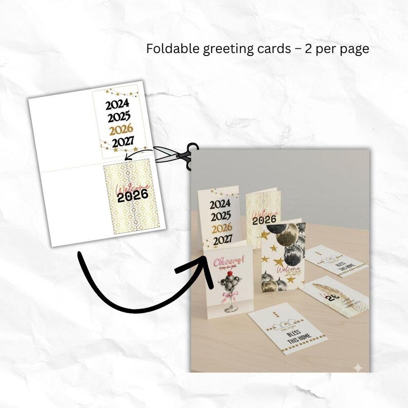Printable New Year Cards 2026 Set – Elegant Minimalist Holiday Wall ...