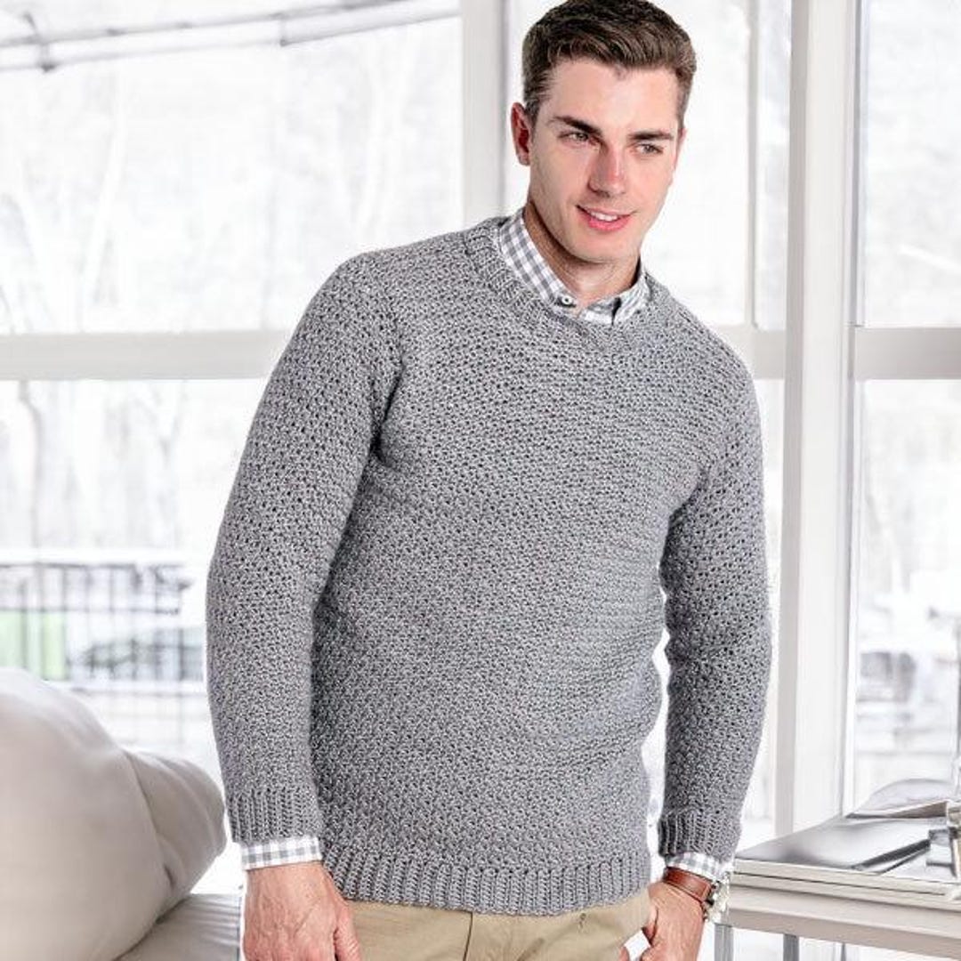 Men's Crochet Sweater Pattern: Easy Round Neck Pullover (S to 5X) (PDF ...