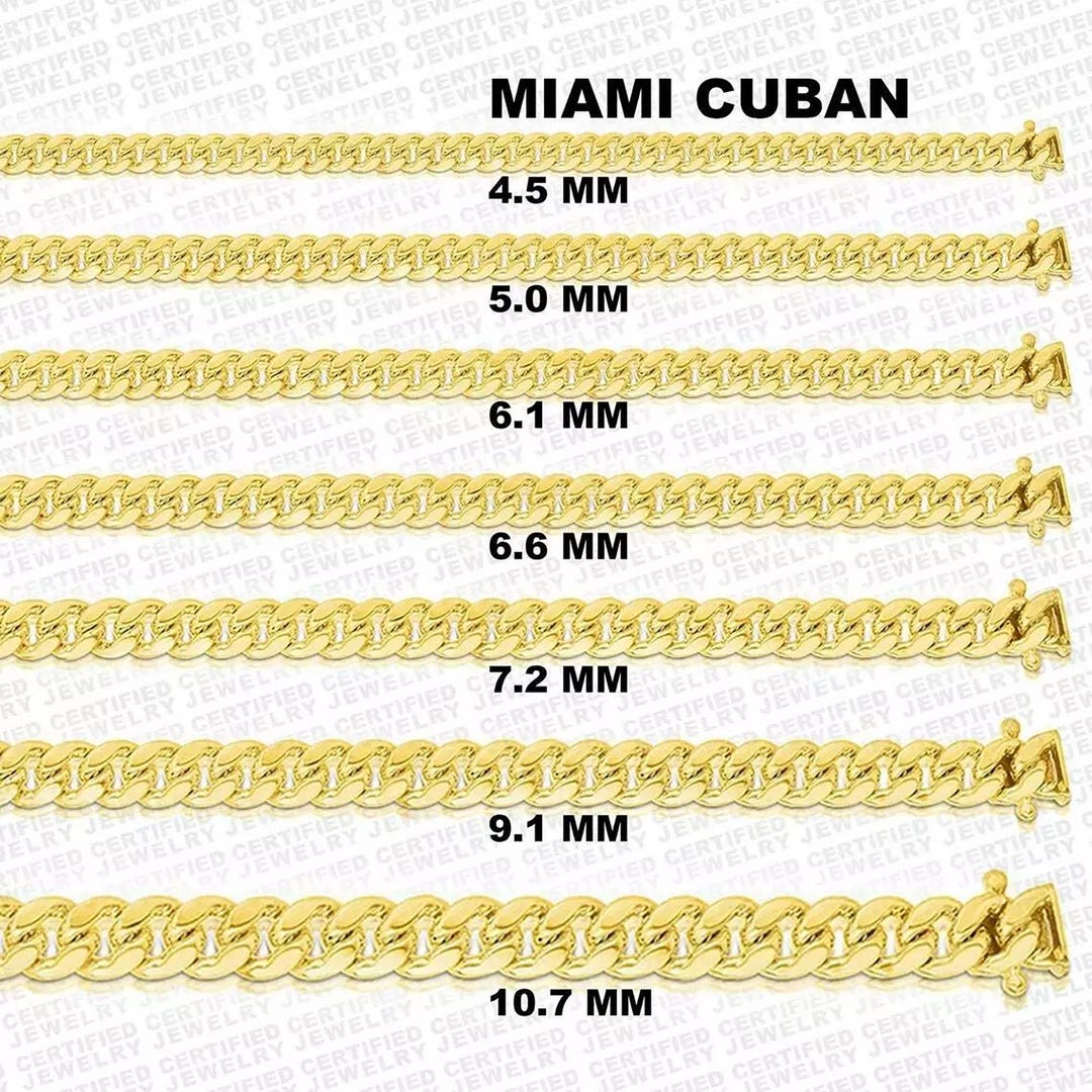10K Miami Cuban Chain, 10kt Gold Chain, Real Gold Chain, 4.5mm 5.0mm 6 ...