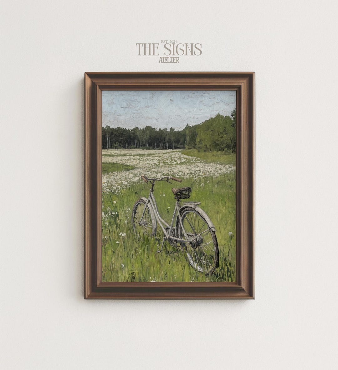 Bike Cottagecore Painting, Countryside Farmhouse Decor, Wildflower ...