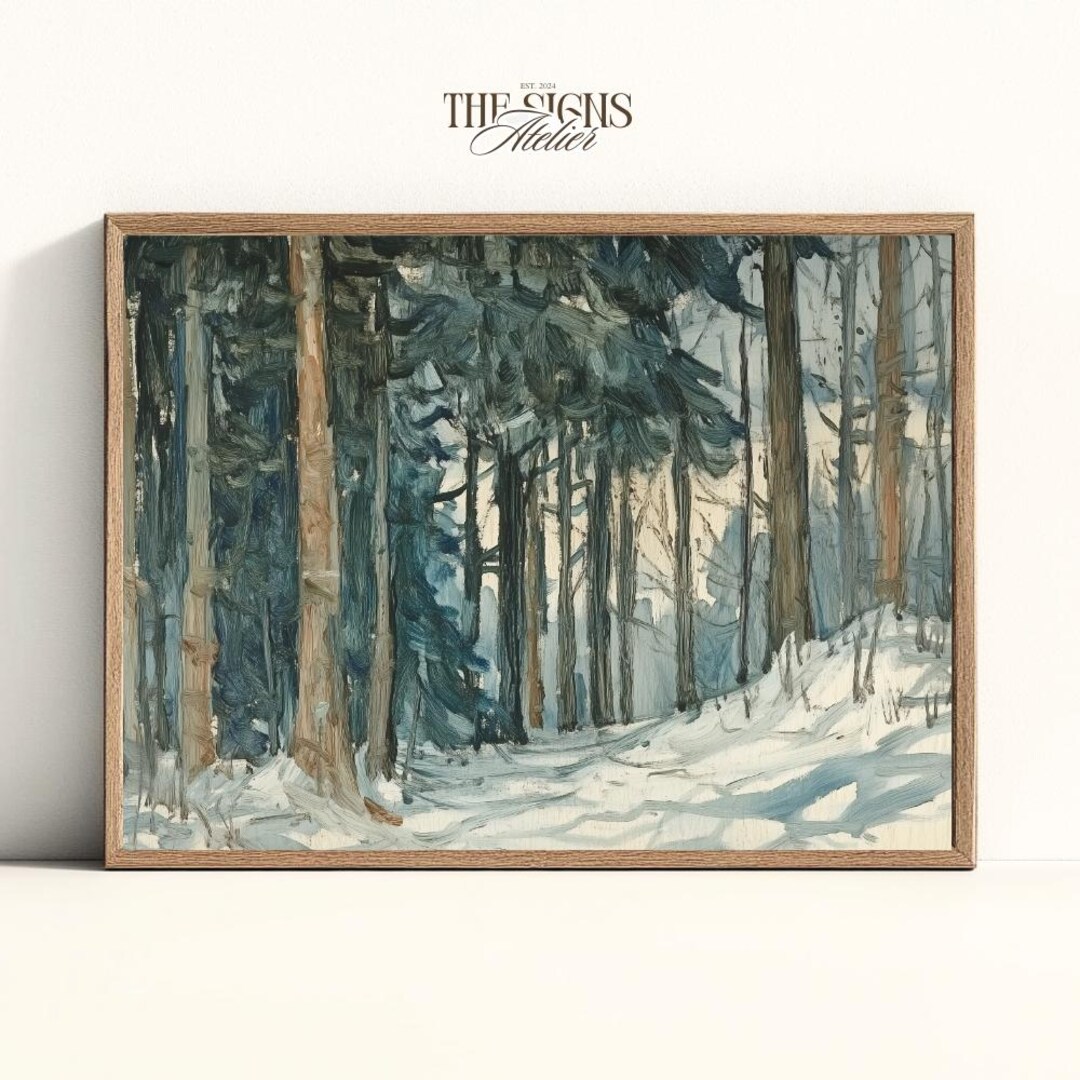 Snowy Forrest Landscape Painting, Oil Painting Forrest Wall Art, Winter ...