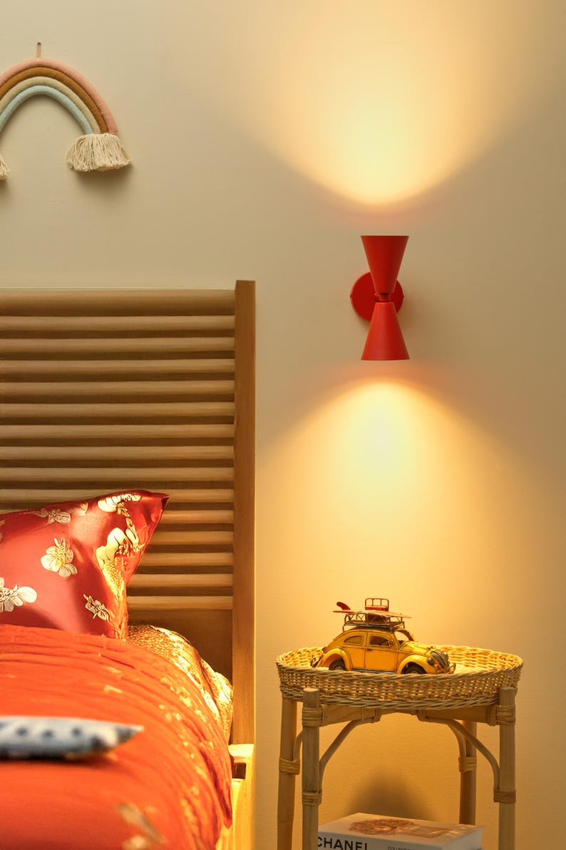 Red Double Cone Wall Sconce: Kids and Baby Room Lighting, Metal Lamp ...