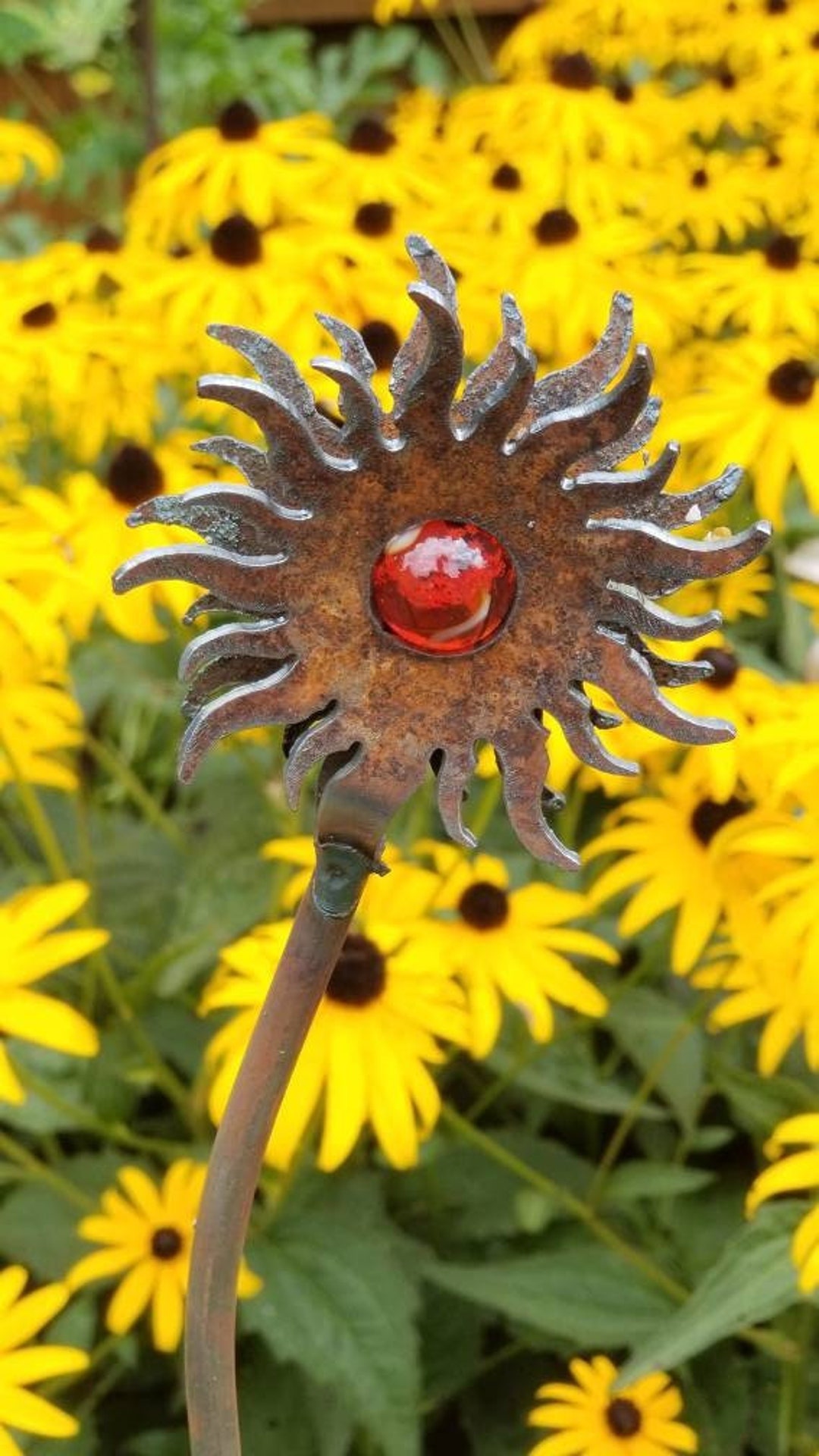 Rusty Sun Garden Stake, Rustic Sun Yard Art, Steel Sun Decoration ...
