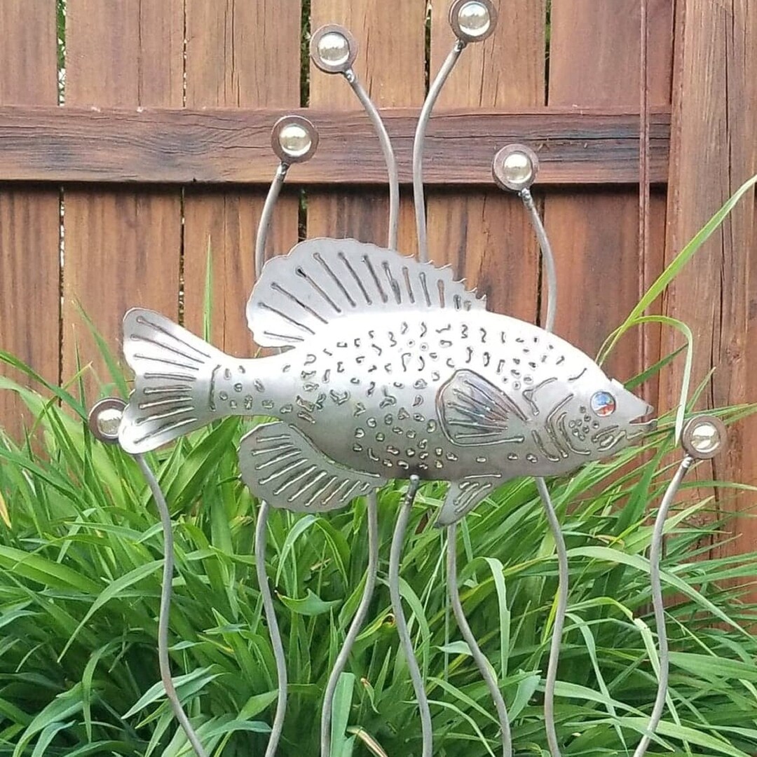 Crappie Fish, Metal and Glass Marble Garden Stake, Panfish Gift Set ...