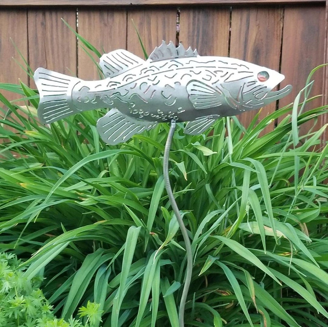 Largemouth Bass Metal Garden Stake: Rustic Fishing Decor - Etsy