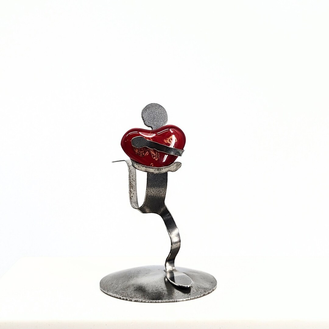 Metal Figure and Glass Heart Stand, Running Man - Etsy