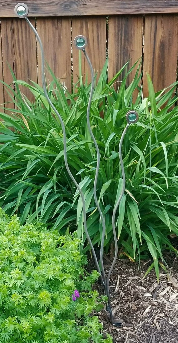 Metal and Glass Marble Garden Stake Lawn Decoration Garden - Etsy