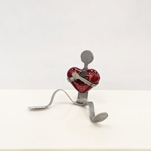 Metal Figure and Glass Heart Stand, Sending Love, 11th Anniversary Gift ...