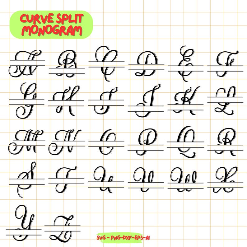 Curve Split Monogram SVG/DXF/PNG Bundle, Monogram Alphabets, Instant ...