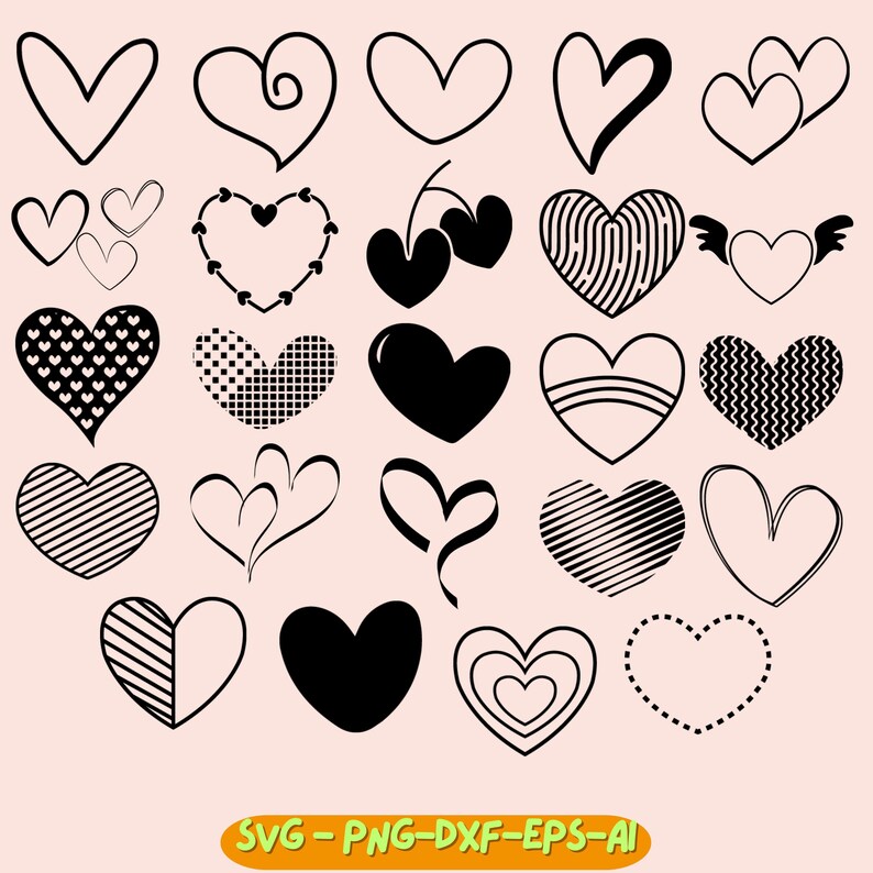 Heart Doodle SVG Bundle, Clipart Valentine PNG, Sublimation Designs ...