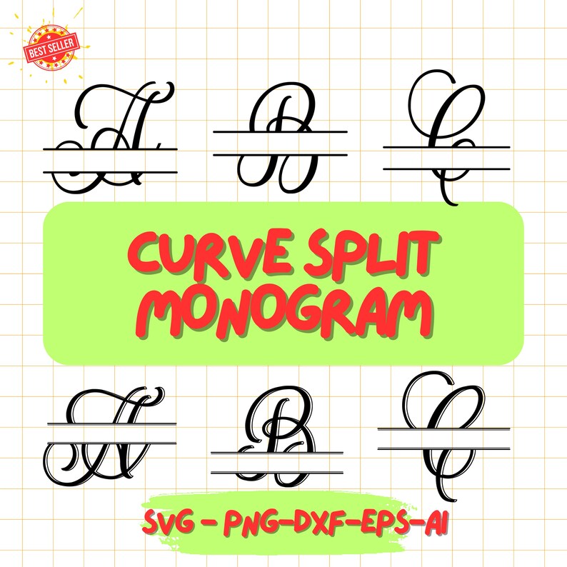 Curve Split Monogram SVG/DXF/PNG Bundle, Monogram Alphabets, Instant ...