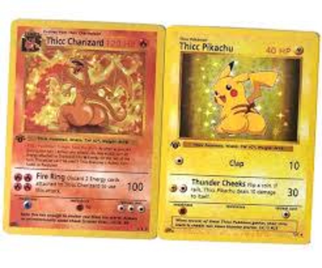 Thicc Pikachu Pokemon Card Charizard Holographic Birthday Gift ...