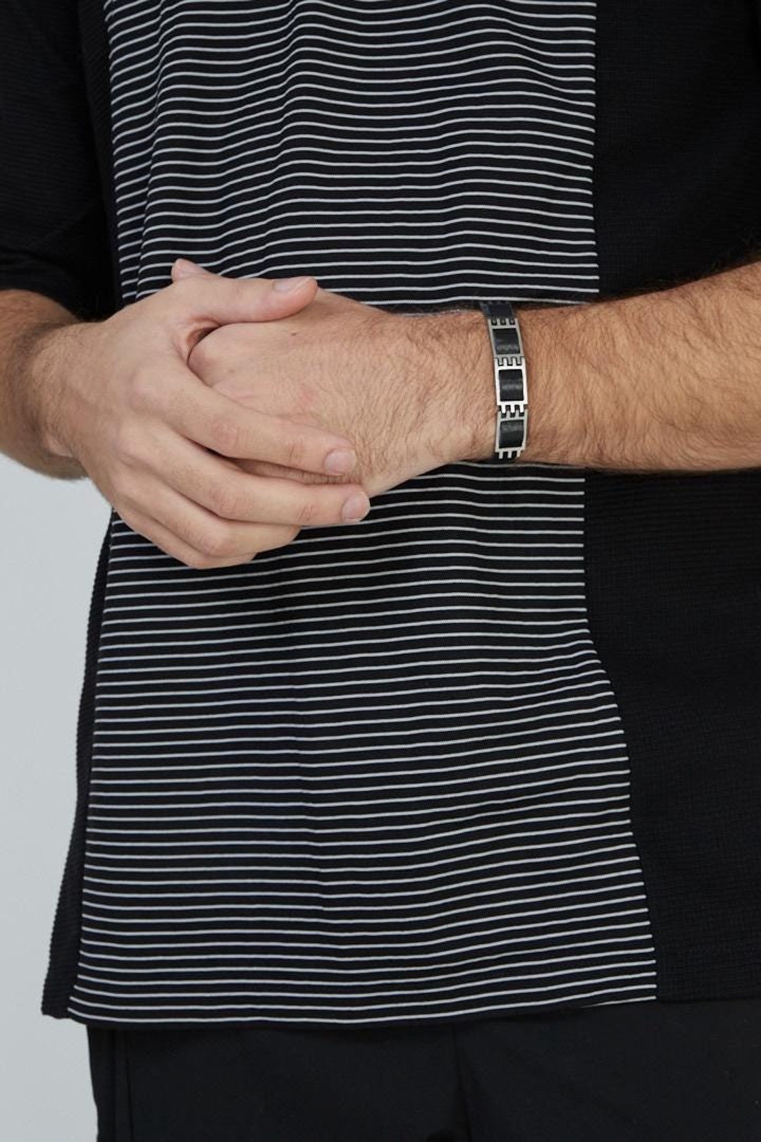 Men's Leather Bracelet, Men's Black Bracelet, Men's Geometric Bracelet ...