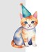 Watercolor Party Cats, Birthday Watercolor Cats, PNG Files, Birthday ...