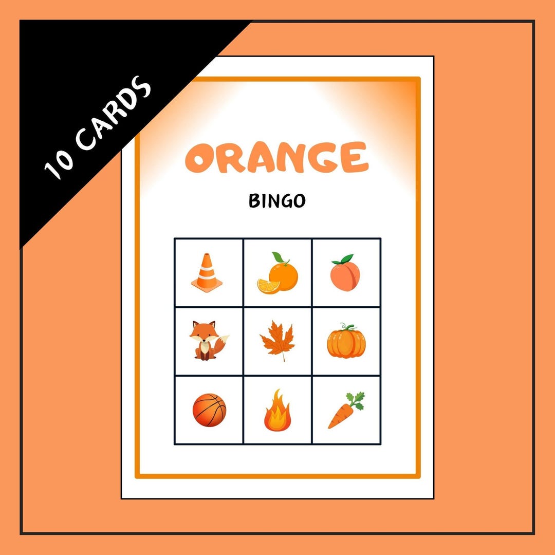 3x3 Color Orange Bingo Game for Toddlers – 10 Printable Bingo Cards ...