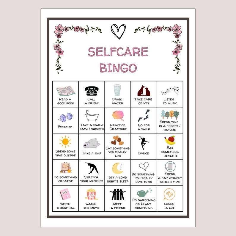 5x5 Self Care Bingo Game – 1 Printable Self Care Bingo Card – Self Care ...