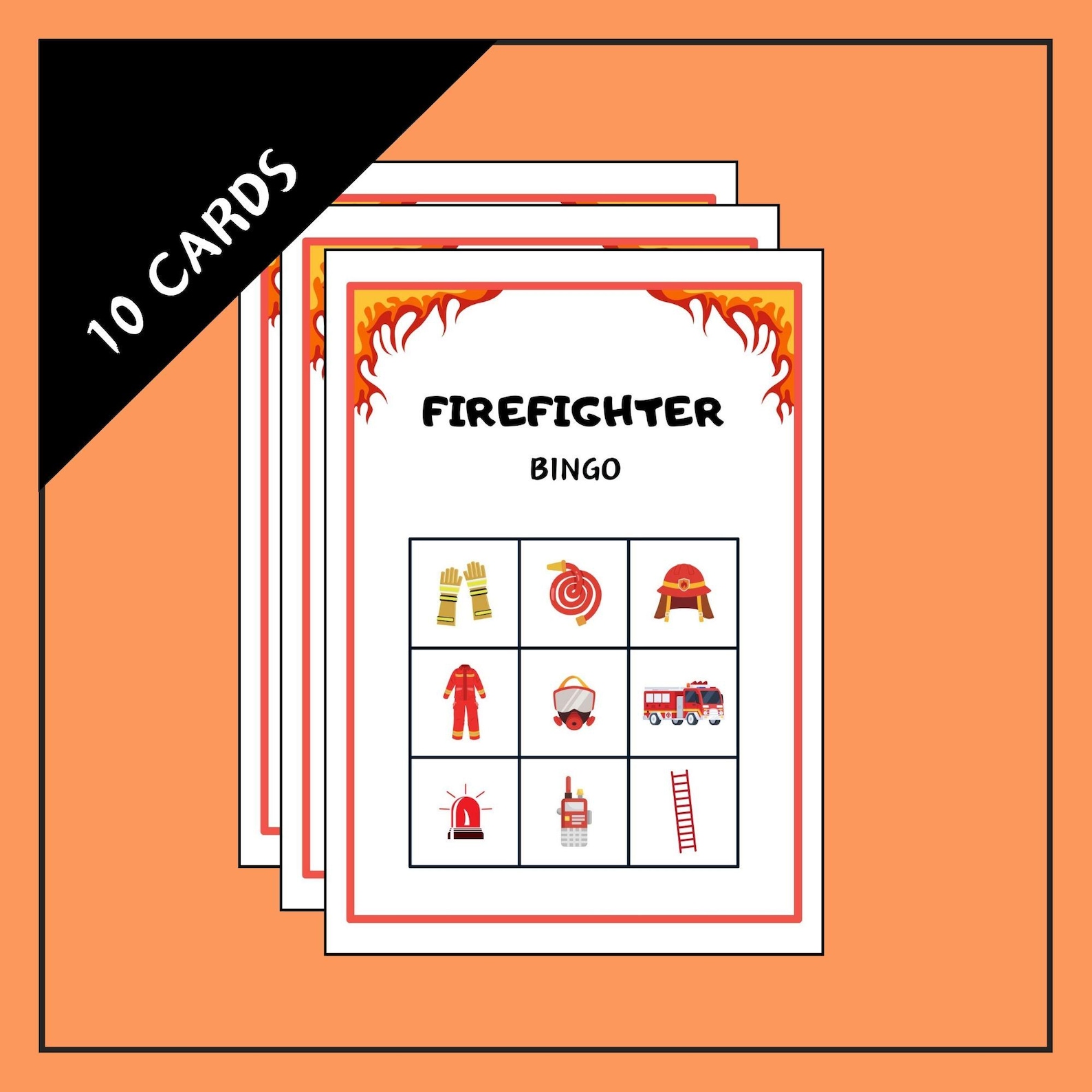Firefighter Bingo Game – 3x3 – 10 Bingo Cards – Fireman Bingo – Fire ...