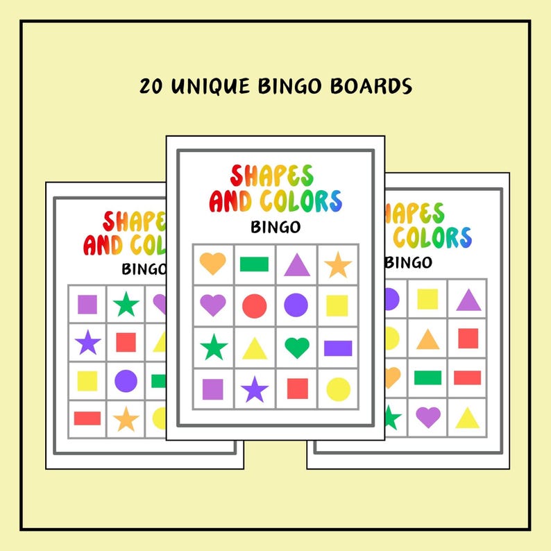 4x4 Shapes & Colors Bingo Game – 20 Printable Bingo Boards – Shapes ...