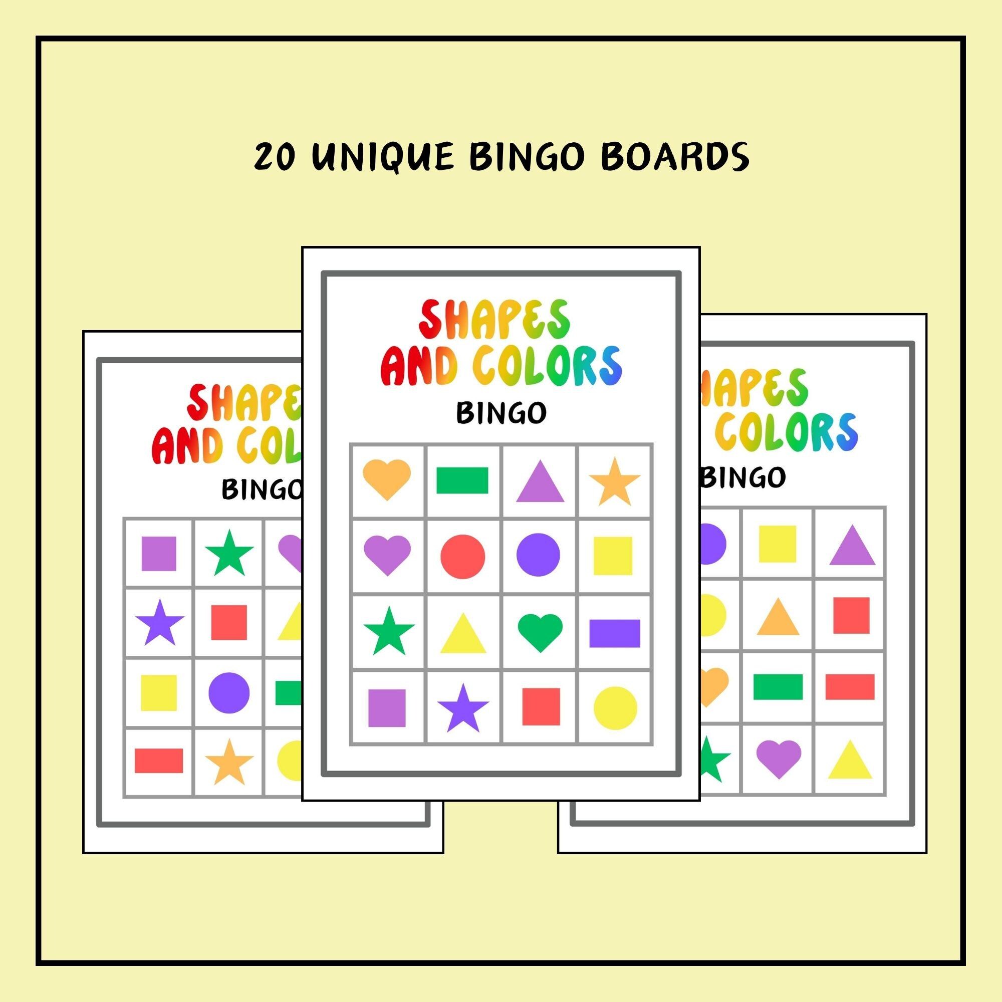 Shapes & Colors Bingo Game – 4x4 – 20 Printable Bingo Boards – Shapes ...