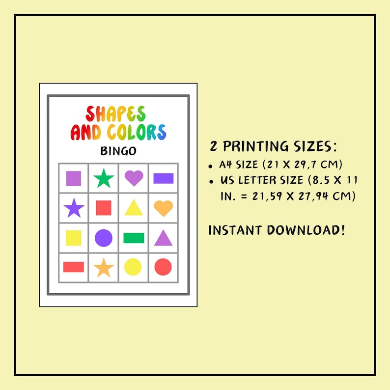 4x4 Shapes & Colors Bingo Game – 20 Printable Bingo Boards – Shapes ...