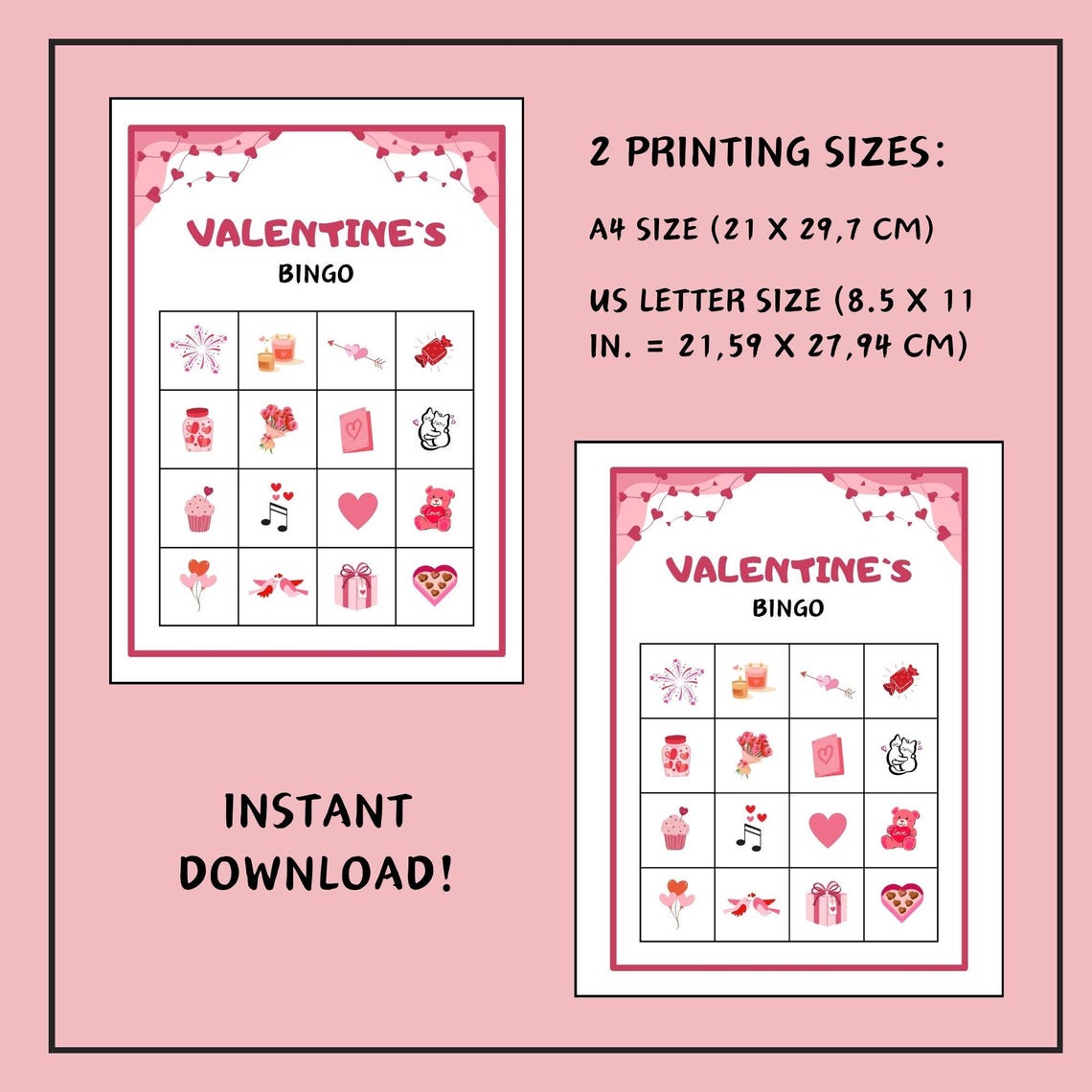 4x4 Valentine's Day Bingo Game – Printable Valentines Bingo – Valentine ...