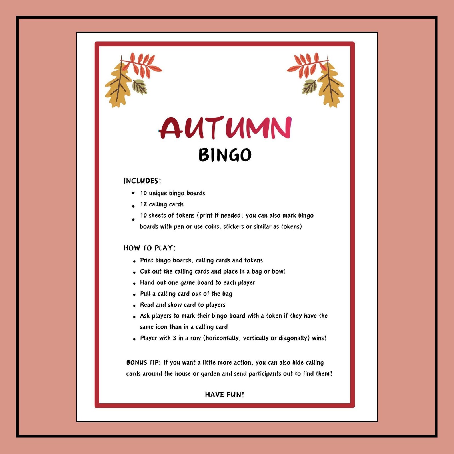 Autumn Bingo for Toddlers – 3x3 – 10 Autumn Bingo Cards – Fall Bingo ...