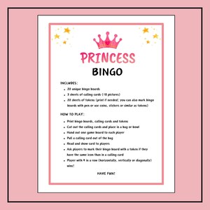 Princess Bingo Game – 4x4 – 20 Printable Princess Bingo Cards ...