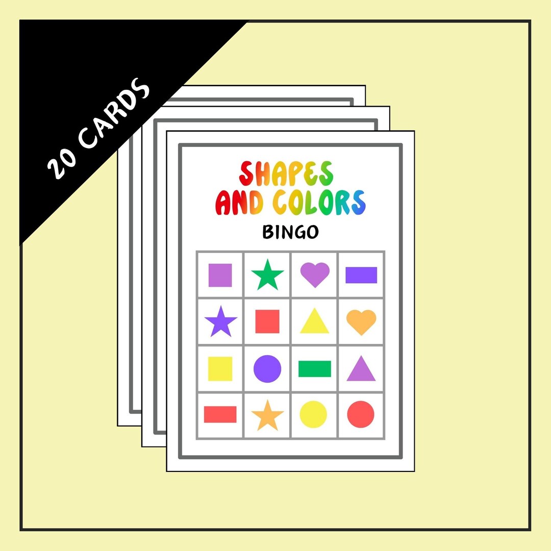 Shapes & Colors Bingo Game 4x4 20 Bingo Boards, Calling Cards and ...