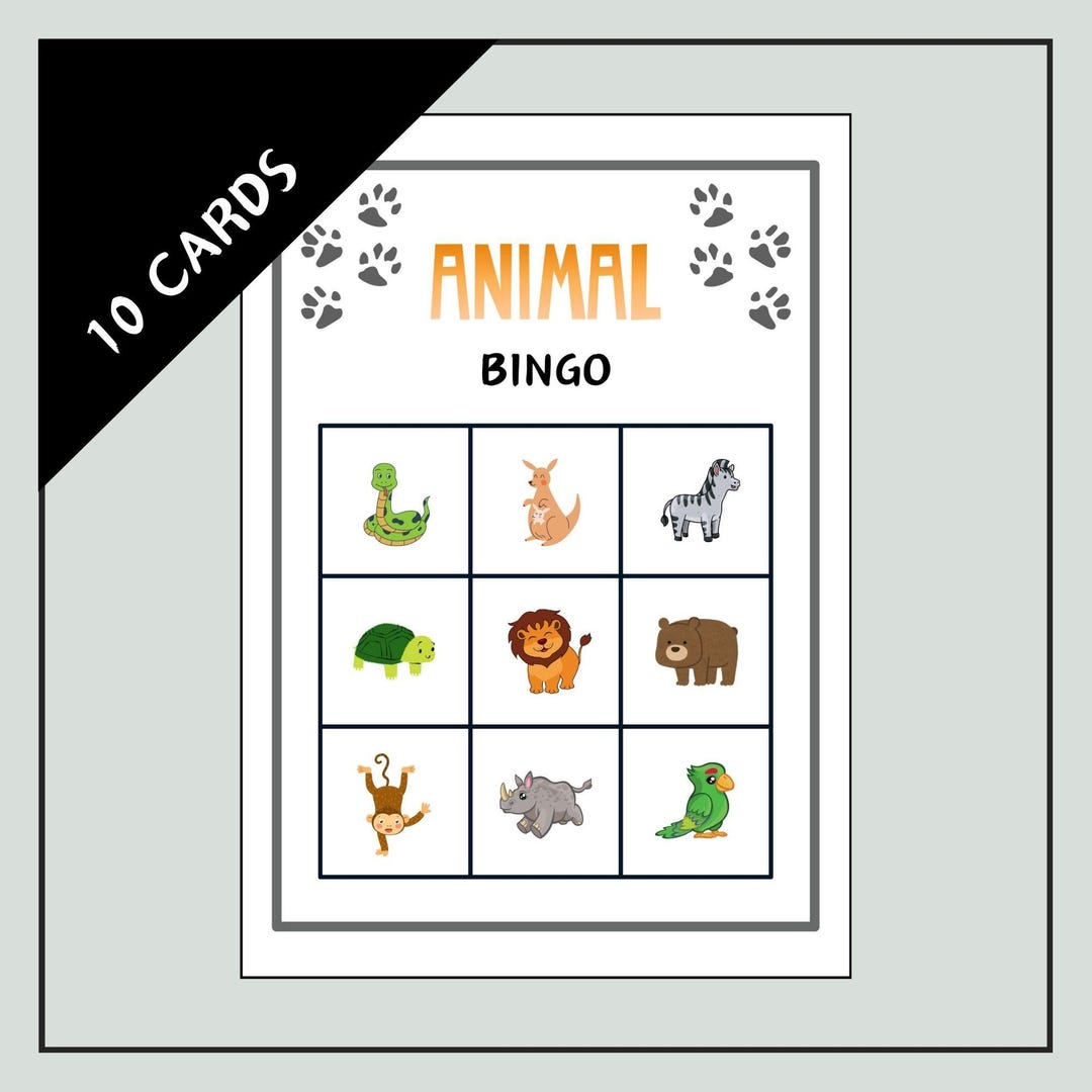 3x3 Animal Bingo Game for Toddlers – 10 Animal Bingo Cards – Wild ...