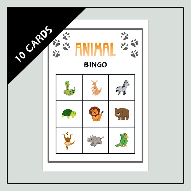 3x3 Animal Bingo Game for Toddlers – 10 Animal Bingo Cards – Wild ...