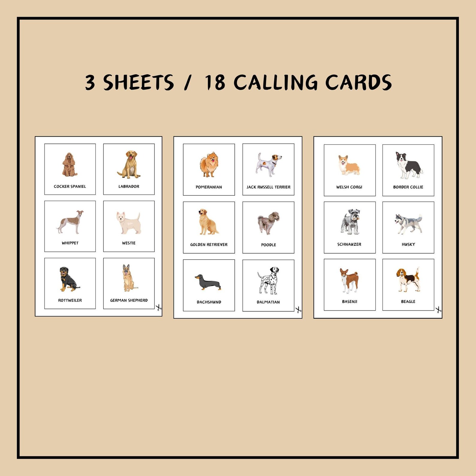 4x4 Dog Breed Bingo Game – 20 Printable Bingo Cards – Dogs Bingo – Dog ...