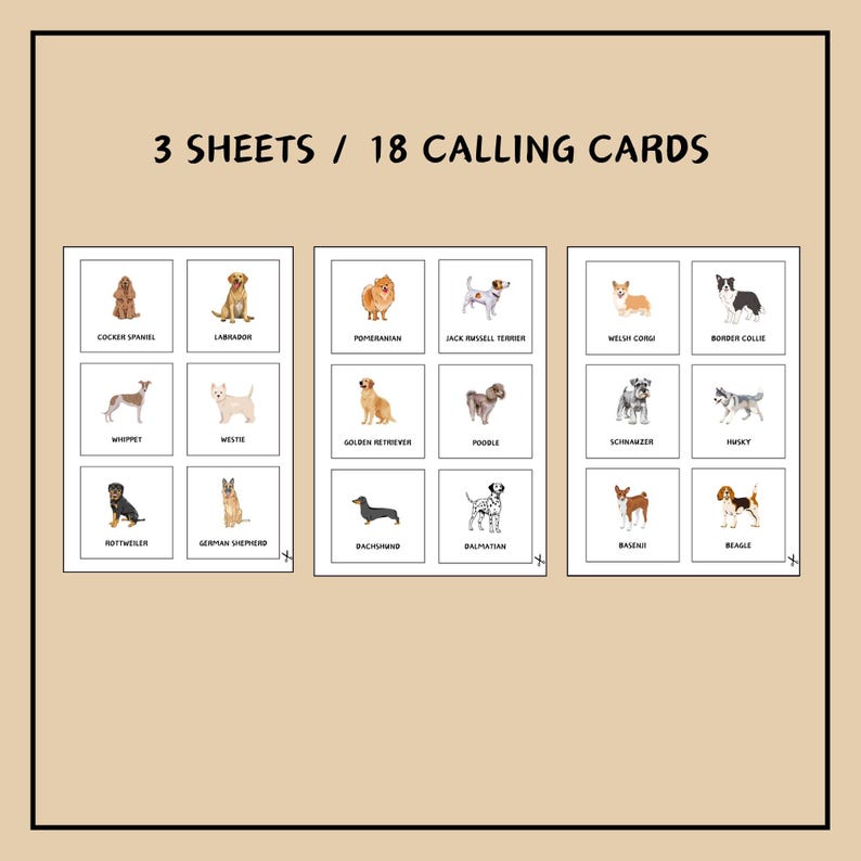 4x4 Dog Breed Bingo Game – 20 Printable Bingo Cards – Dogs Bingo – Dog ...