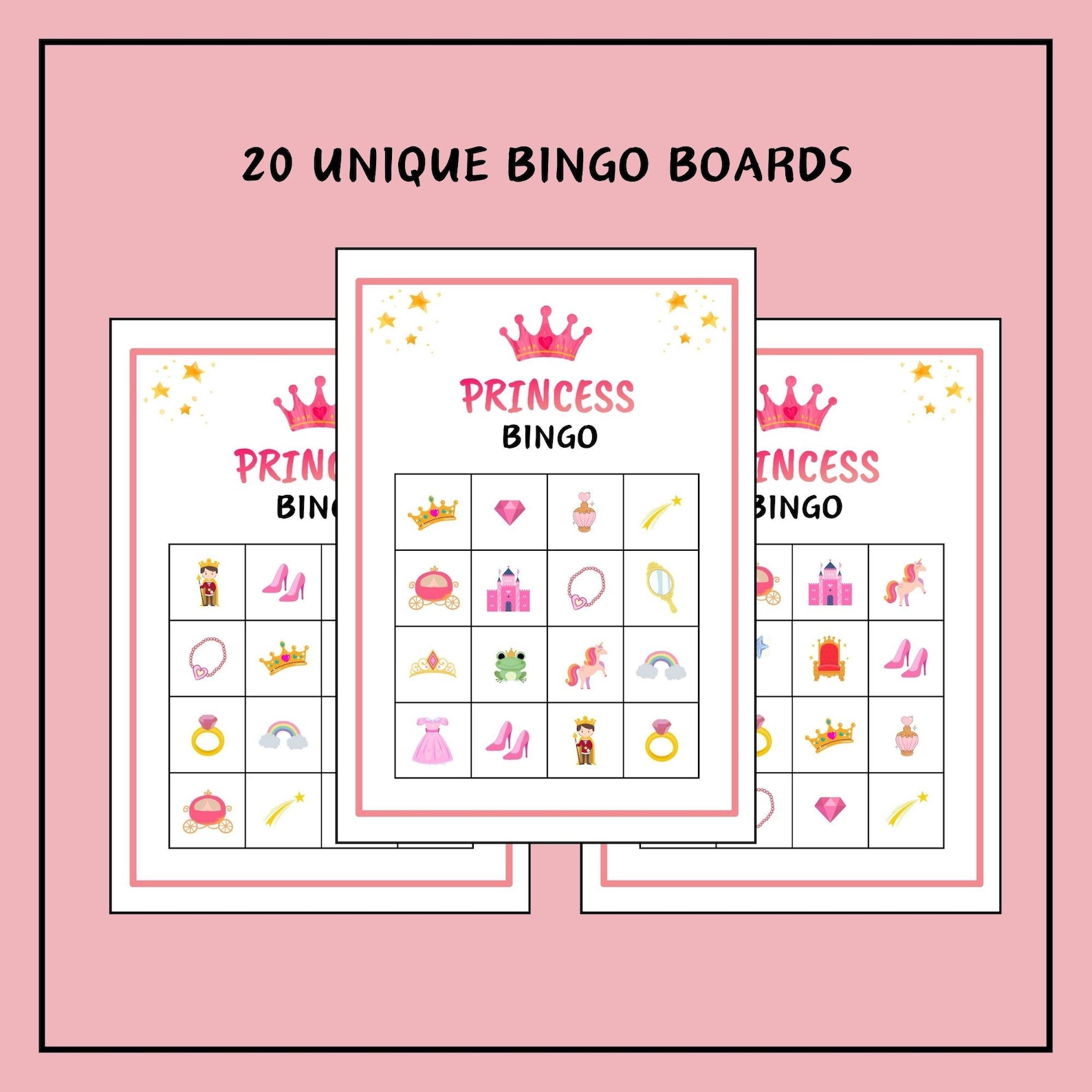 Princess Bingo Game – 4x4 – 20 Printable Princess Bingo Cards ...