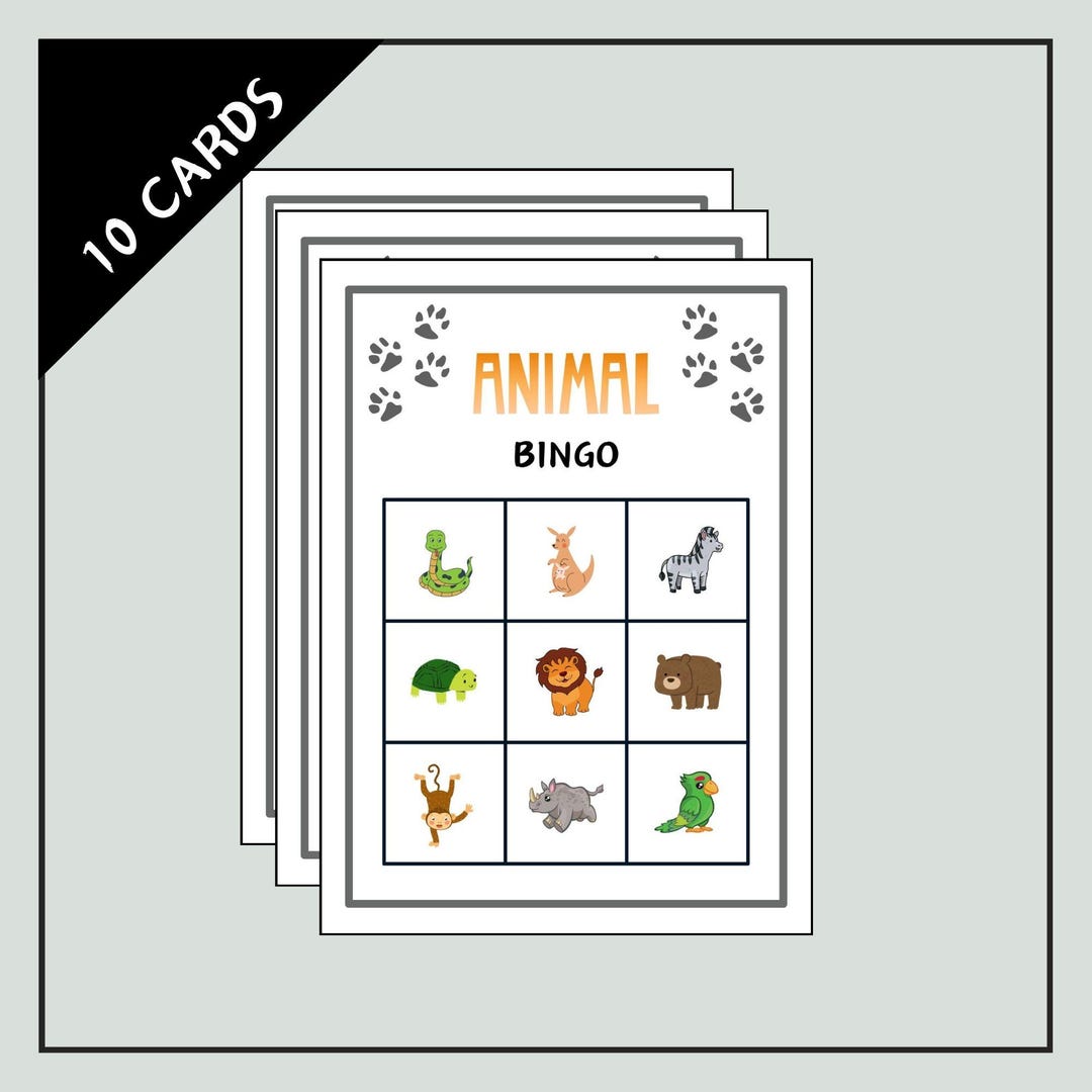 Animal Bingo Game for Toddlers – 3x3 – 10 Animal Bingo Cards – Wild ...