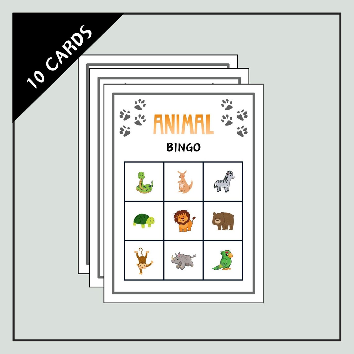 Animal Bingo Game for Toddlers – 3x3 – 10 Animal Bingo Cards – Wild ...